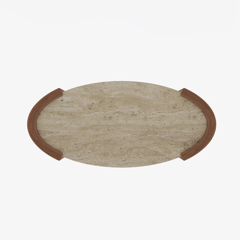 43" Japandi Oval Travertine Stone Top Coffee Table｜Homary AU