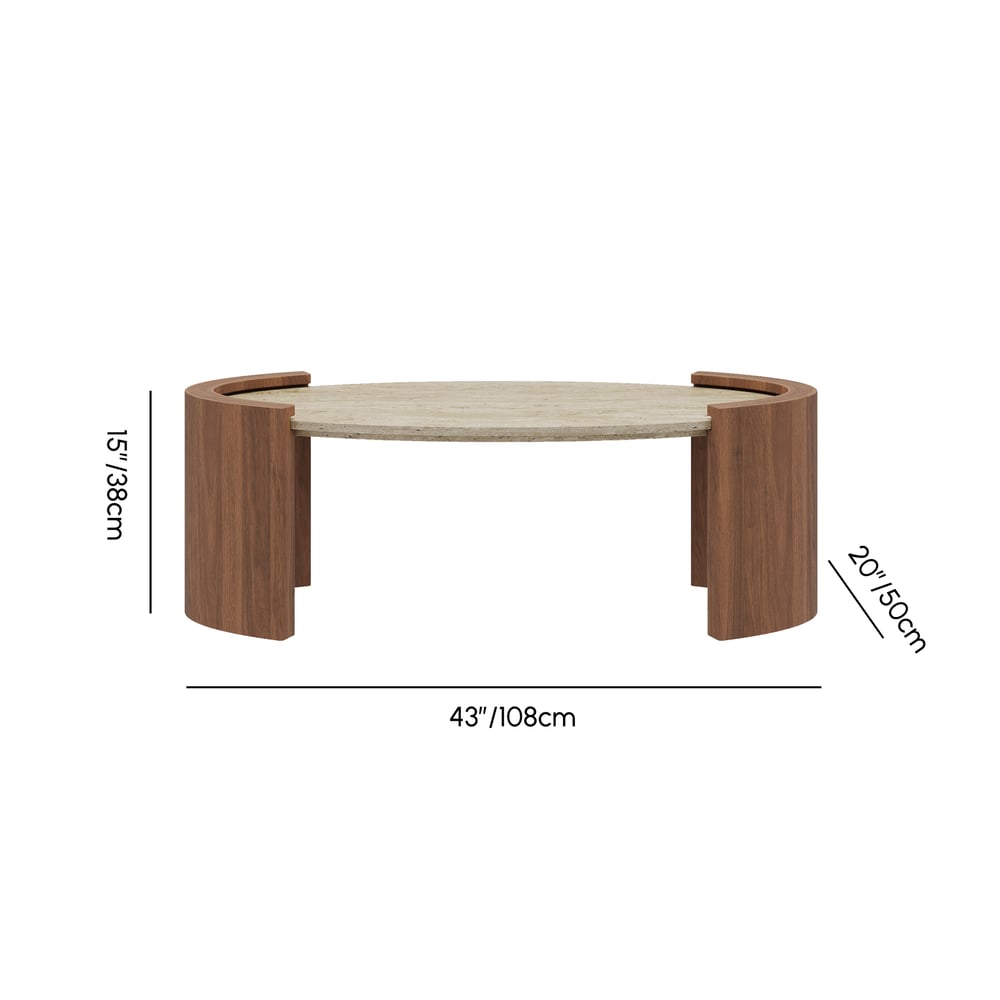 43" Japandi Oval Travertine Stone Top Coffee Table｜Homary