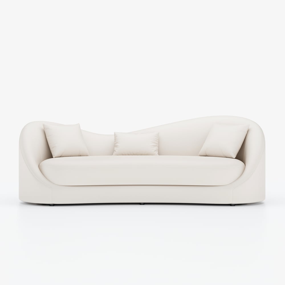84" Performance Leather Curved Upholstered Sofa with Pillows｜Homary