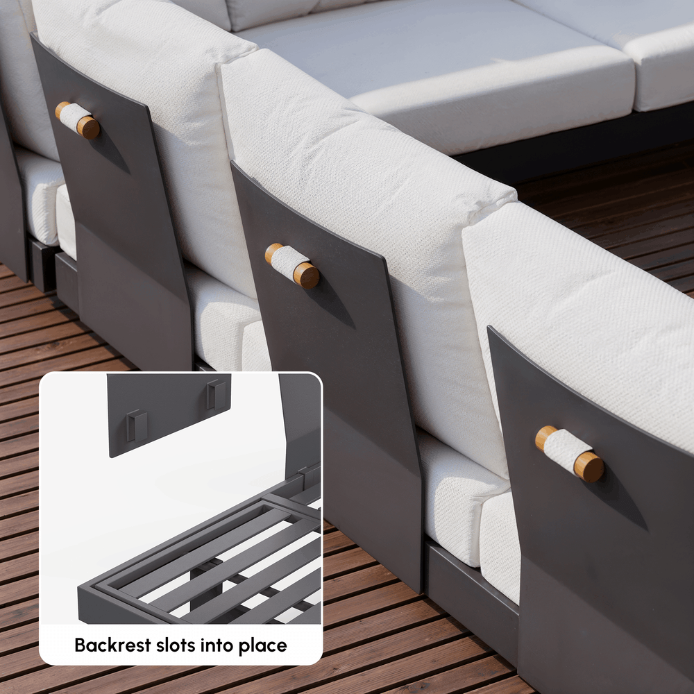 Tevara 47" 5-Pieces Modular Teak Outdoor Sofa Set with Smokeless Fire ...