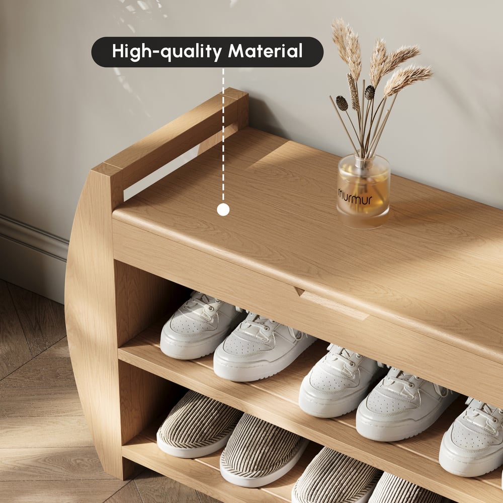 32'' Solid Wood Natural Shoe Storage Entryway Bench with Shoe Rack｜Homary