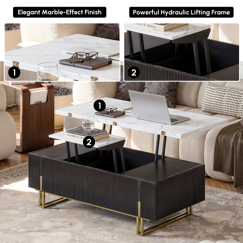 Grovyn 47.2" Fluted Lift-Top Coffee Table with 2 Drawers｜Homary