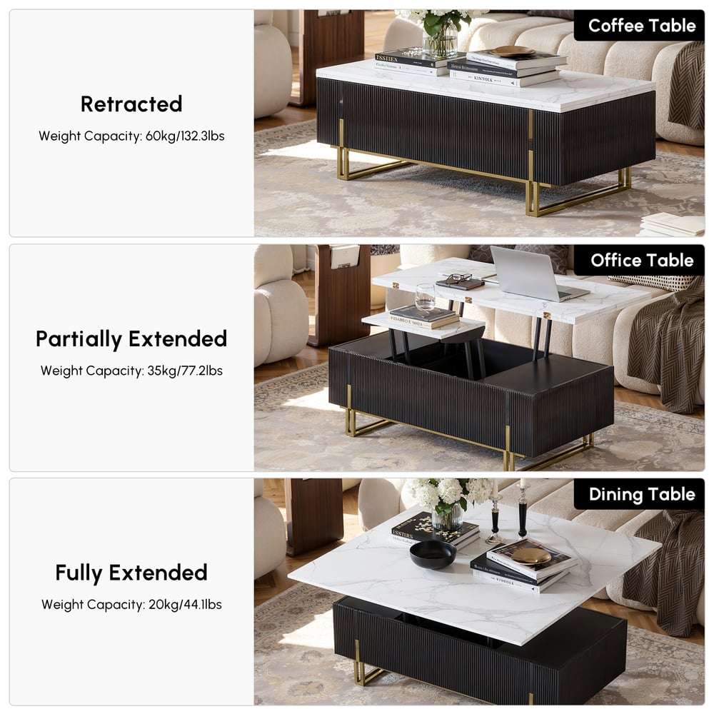 Grovyn 47.2" Fluted Lift-Top Coffee Table with 2 Drawers｜Homary