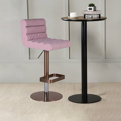 Pink Upholstered Swivel Bar Stool Adjustable Height in Rose Gold 1 ...