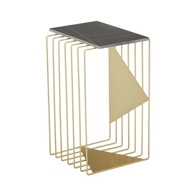 Modern End Table with Sintered Stone Top & Metal Frame Side Table in ...