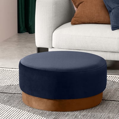 25.6" Modern Round Blue Ottoman Velvet Upholstered-Homary