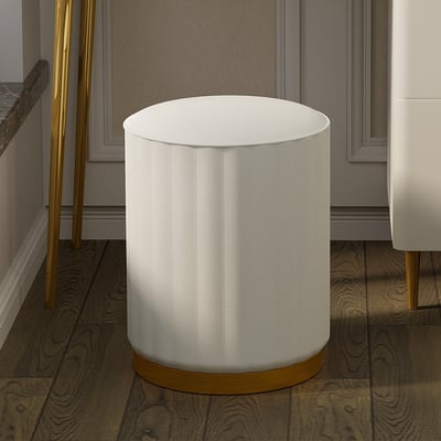 Modern White Round PU Leather Upholstered Backless Vanity Stool-Homary