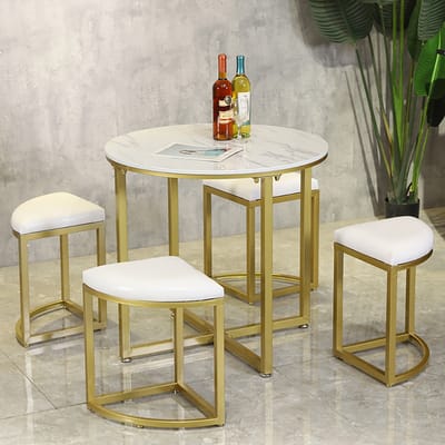 800mm Modern Marble Round Dining Table Sets with 4 Upholstered PU ...