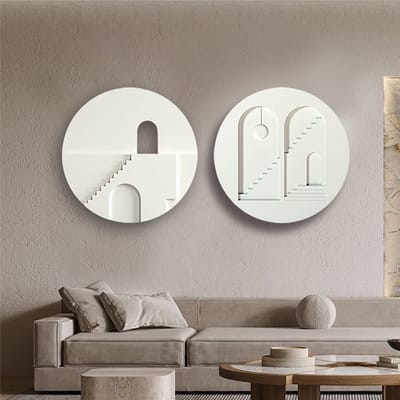 2 Pieces Minimalist White Round Abstract Geometric Wooden Wall Decor ...