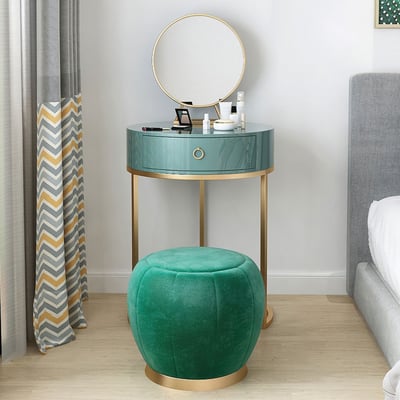 Green Makeup Vanity Set with Drawer Velvet Stool Mirror Included Metal ...