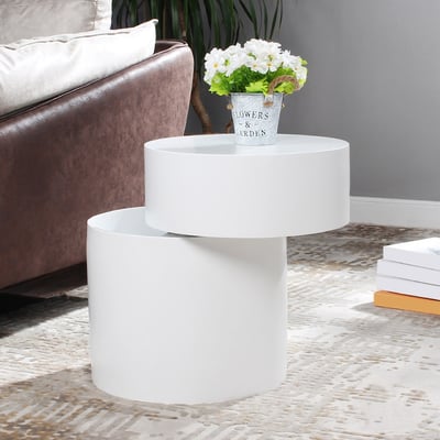 Modern Round White Lacquer Side Table with Storage Living Room Swivel ...