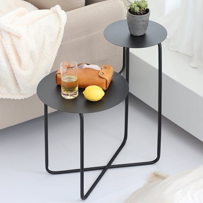 Modern Black Metal End Table 2-Tiered Double Tray Side Table | Homary