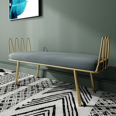Light Gray Entryway Bench Modern Upholstered Velvet Bench Metal in Gold ...