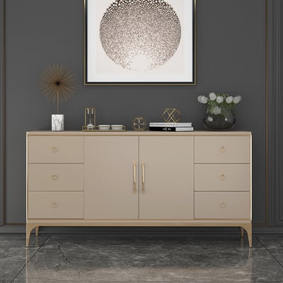 63" Modern Champagne Sideboard Buffet 2-Doors & 6-Drawer Kitchen ...