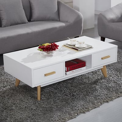 47.2" Rectangular Coffee Table with Drawers & Storage White | Homary