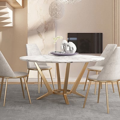 Modern Round White Marble Dining Table Golden Stainless Steel Frame ...