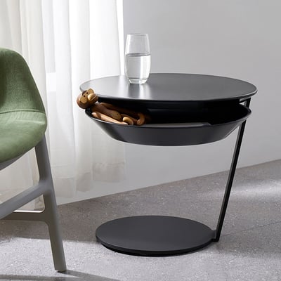 Modern Minimalist C Side Table with Tray 20" Black Side Table with ...