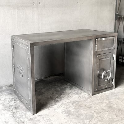 Industrial Metal Writing Desk with Storage Shelf and Drawer Brushed ...