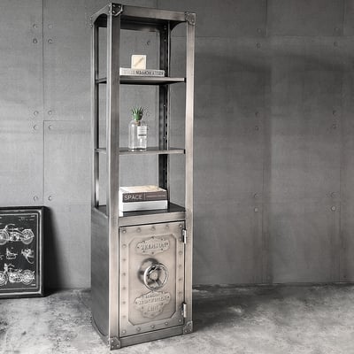 Ethetic Brushed Silver Bookshelf with Door Industrial Metal Bookcase 3 ...