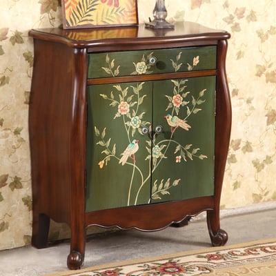 Vintage Rustic Walnut & Green Cabinet Floral Accent Cabinet with ...