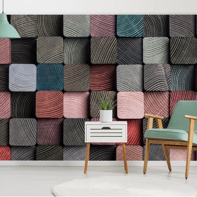 Multi-Color Velvet 3D Squares Wallpaper Roll 33' x 19.7" | Homary