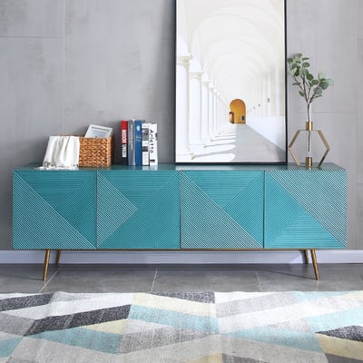 Contemporary Wood TV Stand with Storage in Blue Media Console for TVs ...