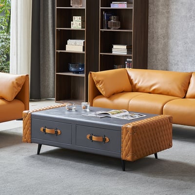 Modern Coffee Table with Drawers Rectangular Leather Accent Table ...