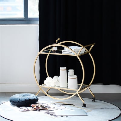 31" Modern 2-Tier Utility Cart with Wheel Gold | Homary