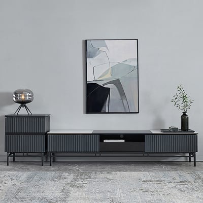 Contemporary TV Stand Sintered Stone top Media Console with Storage for ...