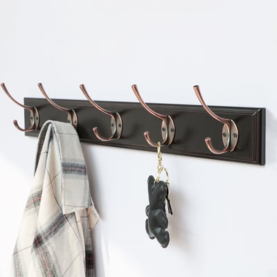 610mm Wall Mounted Coat Stand with 5 Double Hooks Wood & Metal-Homary