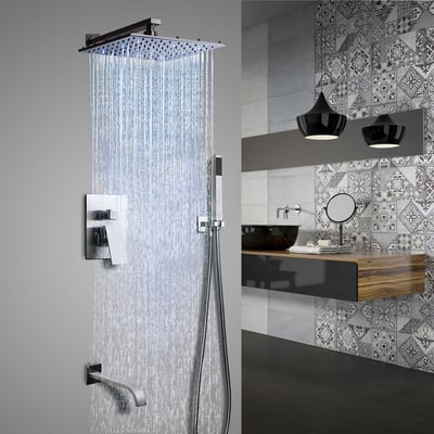 Dree LED Brushed Nickel Shower Set 10" with Hand Shower & Tub Spout ...