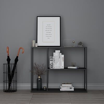 Black Rectangular Narrow Console Table with Shelves Industrial Metal ...