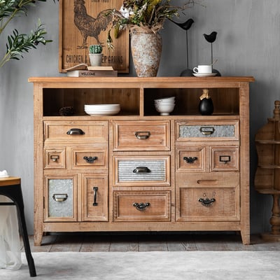 1200mm Rustic Sideboard Buffet Natural Buffet Table with 2 Doors & 3 ...