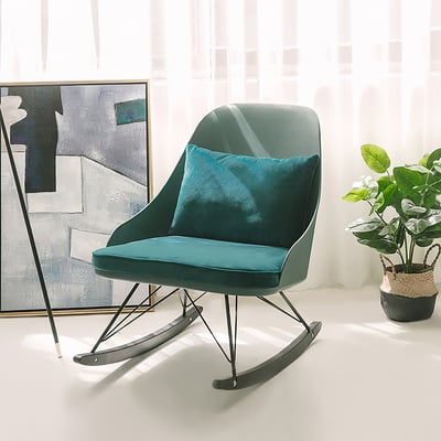 Modern Rocking Chair with Cushion Velvet Upholstered Rocking Chair Blue ...