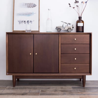 39" Walnut Sideboard Buffet with Doors&Drawers Sideboard Cabinet Pine ...