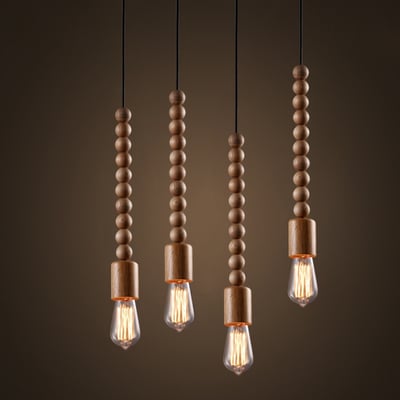 Minimalist Wood Bead Mini Single-Light Exposed Edison Bulb Edison Bulb ...