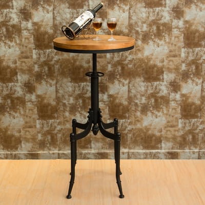 Retro Round Bar Table Adjustable Height Metal in Black-Homary