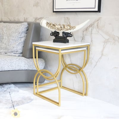 White Square End Table Metal Side Table Set of 2-Homary
