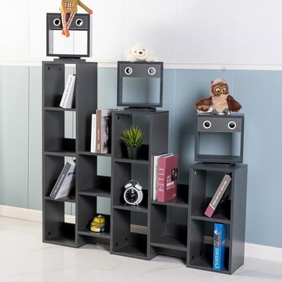 1500mm Robot Kids Bookshelf Toy Storage Shelving in Grey | Homary UK