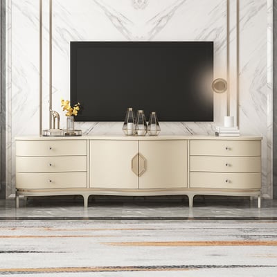 Modern Beige TV Stand up to 2159mm with 2 Doors & 6 Drawers-Homary