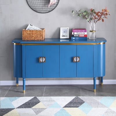 63" Contemporary Blue Sideboard Buffet with Doors & Shelves Gold Finsh ...