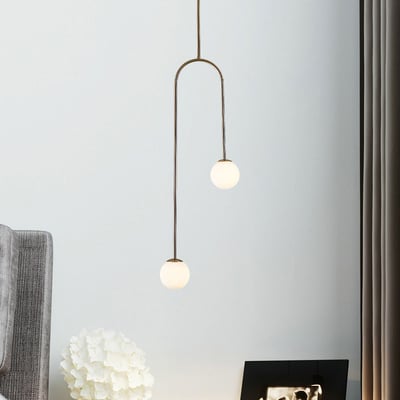 Contemporary Luxury Metal Gold Rod Globe Glass Shade 2-Light Pendant ...