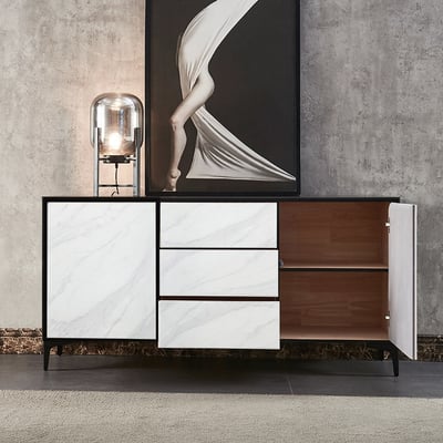 Modern 47" Sintered Stone Buffet Table Doors&Drawers Kitchen Storage ...