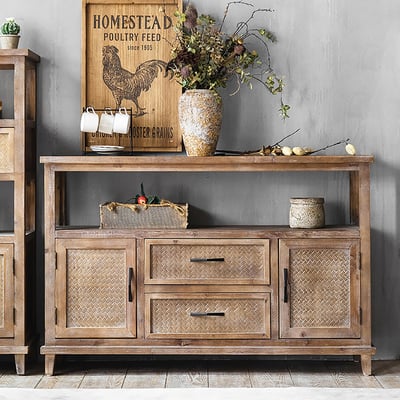 Wood Sideboard Rustic Buffet Table with 2 Drawer & 2 Door & Shelf | Homary