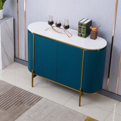 1200mm Modern Blue Sideboard Buffet Faux Marble Top 2 Doors 1 Shelf ...
