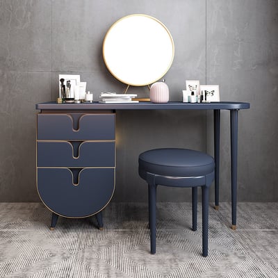 Modern Makeup Vanity Set with Mirror 3 Drawers Dressing Table Blue ...