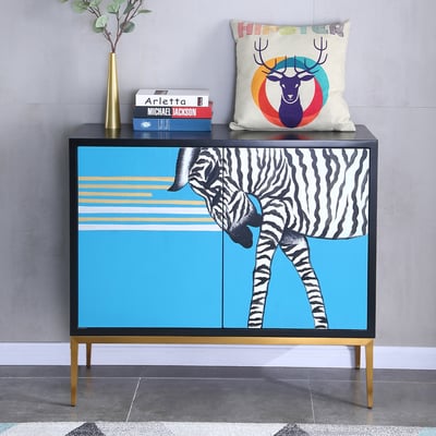 Contemporary Cabinet Solid Wood Painted Zebra Pattern Chest with 2 ...