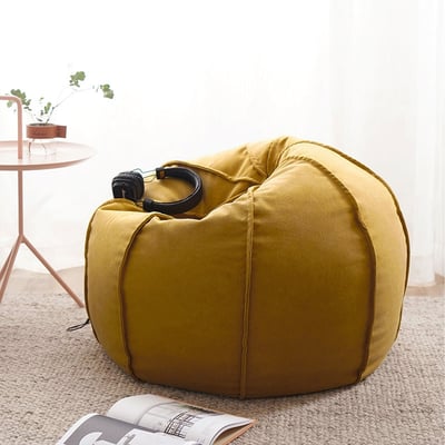 Modern Bean Bag Chair Round Floor Chair Fabric in Yellow | Homary