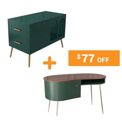 Modern Green Curved Office Desk & Green Living Room End Table | Homary