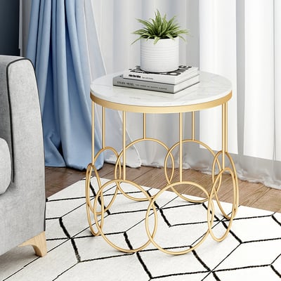 Gold Round Side Table Modern Marble Top End Table Metal | Homary UK